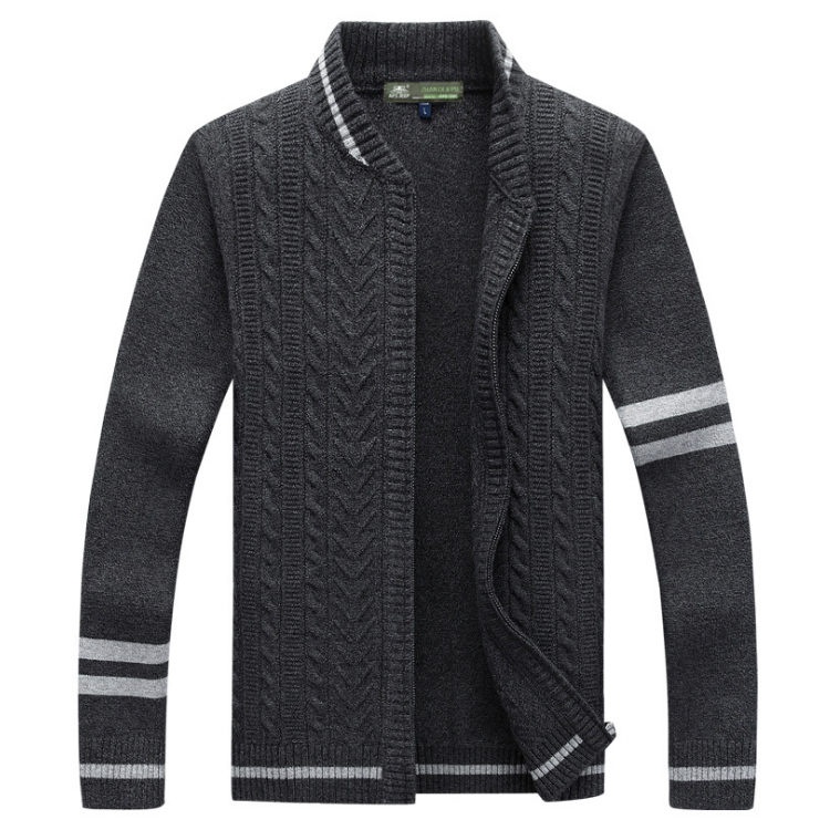 Cable knit tipping mens knitted cardigan long sleeve zip-up knitwear