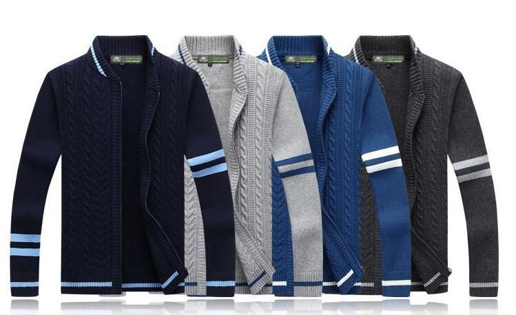 Cable knit tipping mens knitted cardigan long sleeve zip-up knitwear
